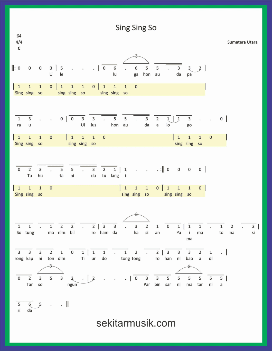 Not Angka Lagu Sing Sing So - SEKITAR MUSIK