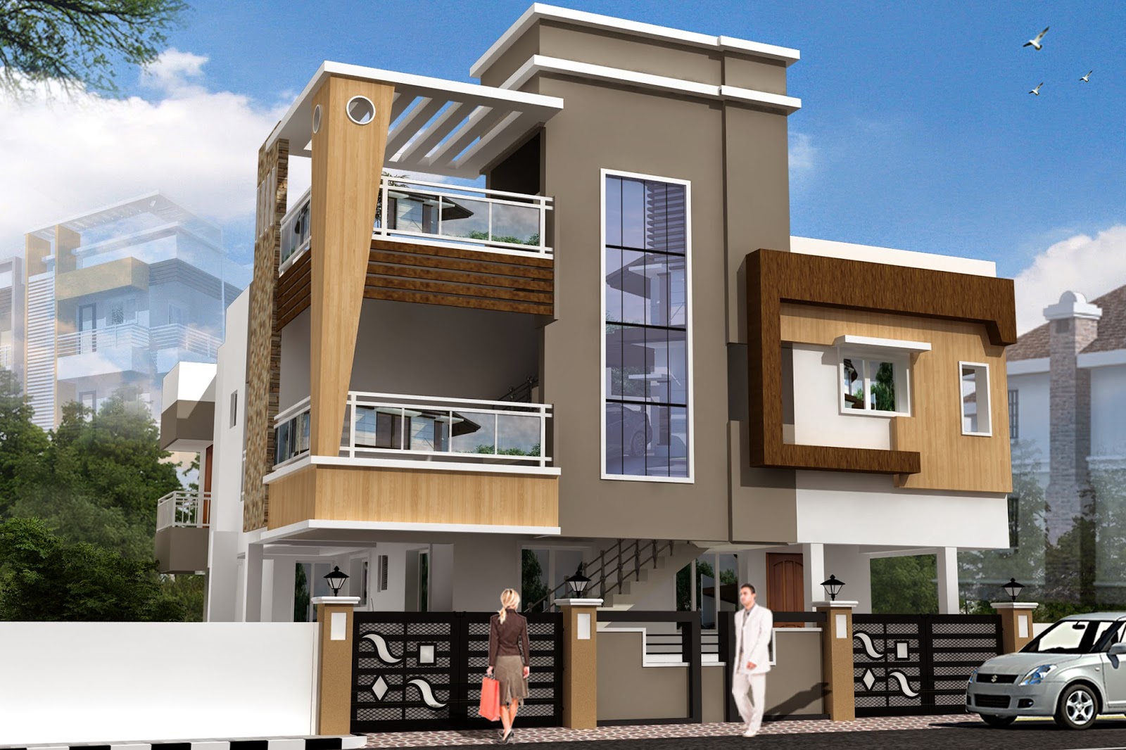 luckydesigners: 3D Elevation Residential Building