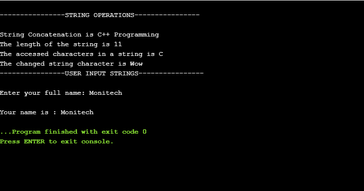 Monitech String Operations In C