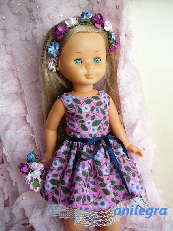 ANILEGRA COSE PARA NANCY: Azul /rosa vestido estampado para Nancy
