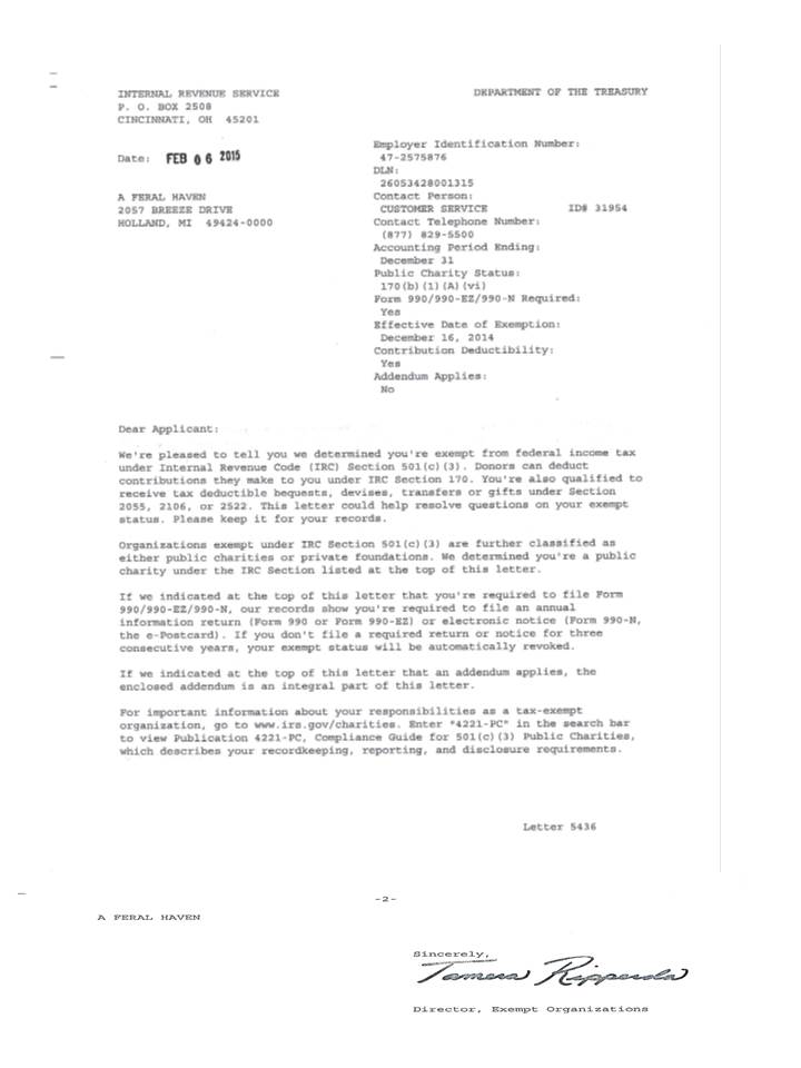 501C3 Determination Letter ~ Thankyou Letter