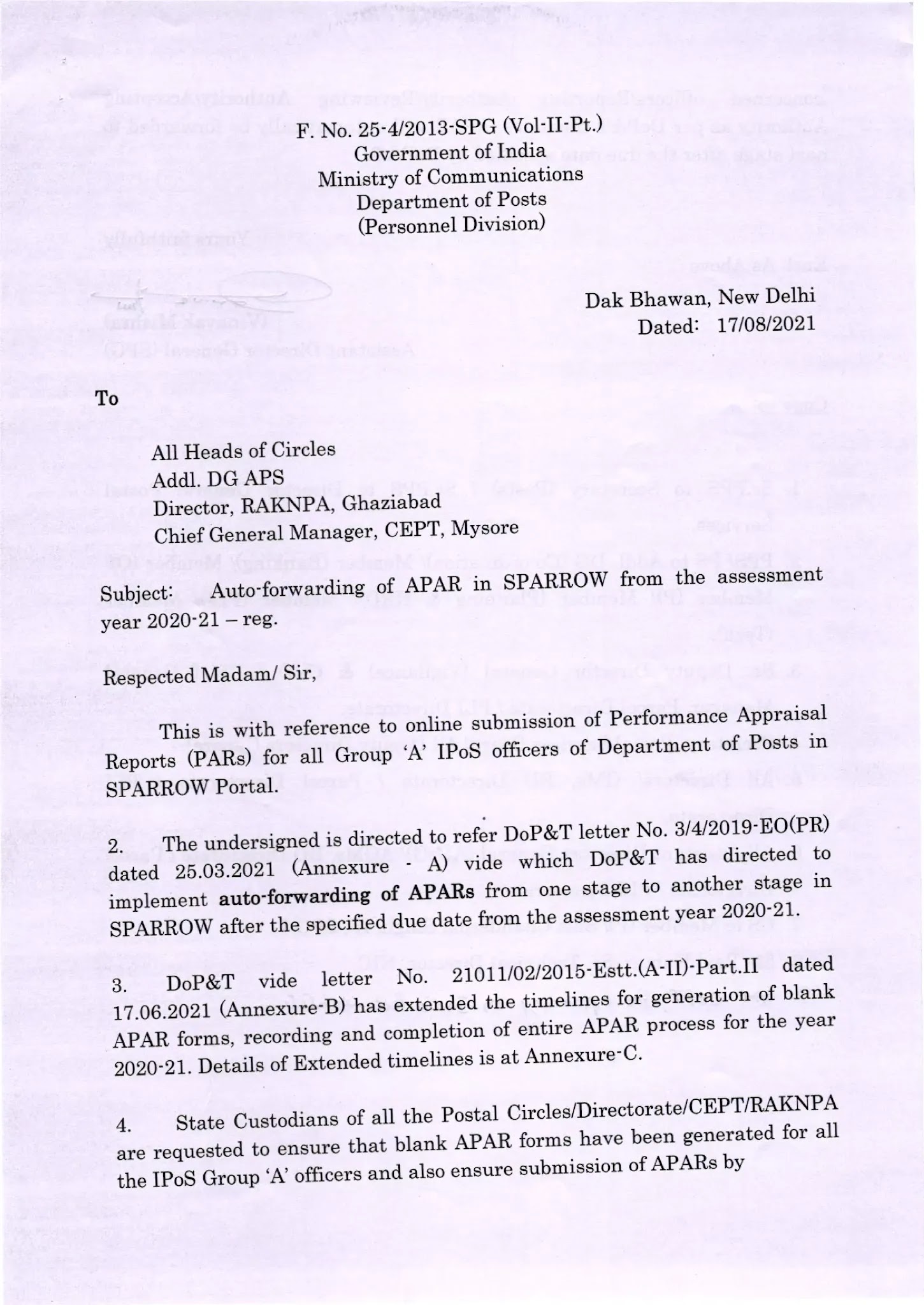 Auto forwarding Of APAR Annual Performance Appraisal Report In SPARROW auto-forwarding-of-apar-annual-performance-appraisal-report-in-sparrow