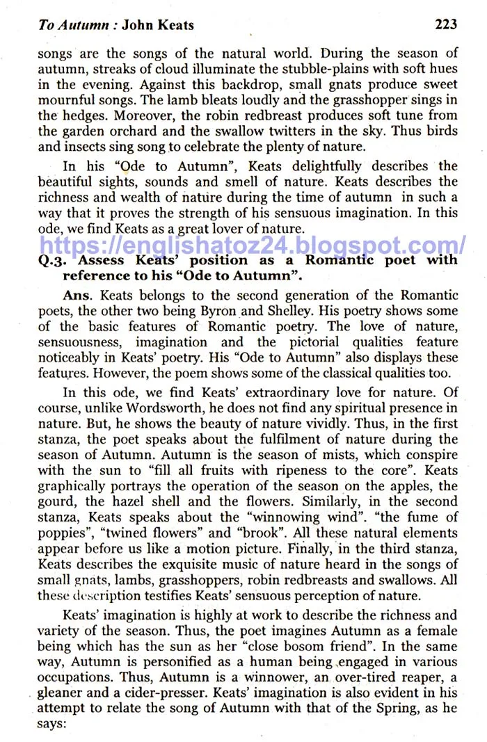 Board Questions with Answers (To Autumn – John Keats) - English Grammar ...