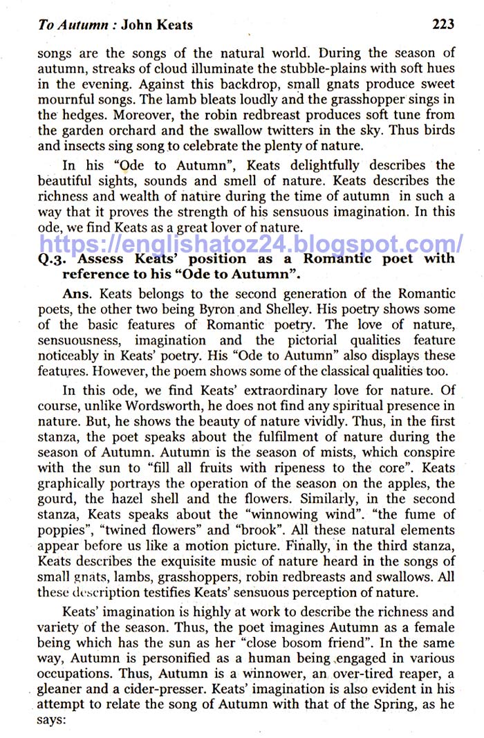 Board Questions with Answers (To Autumn – John Keats) - English Grammar ...