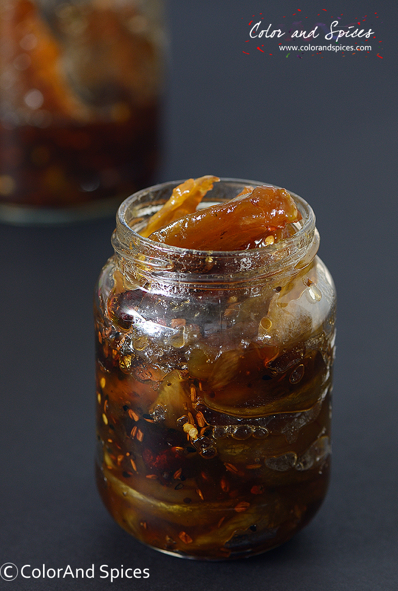 Color and Spices: Sweet and sour mango pickle....