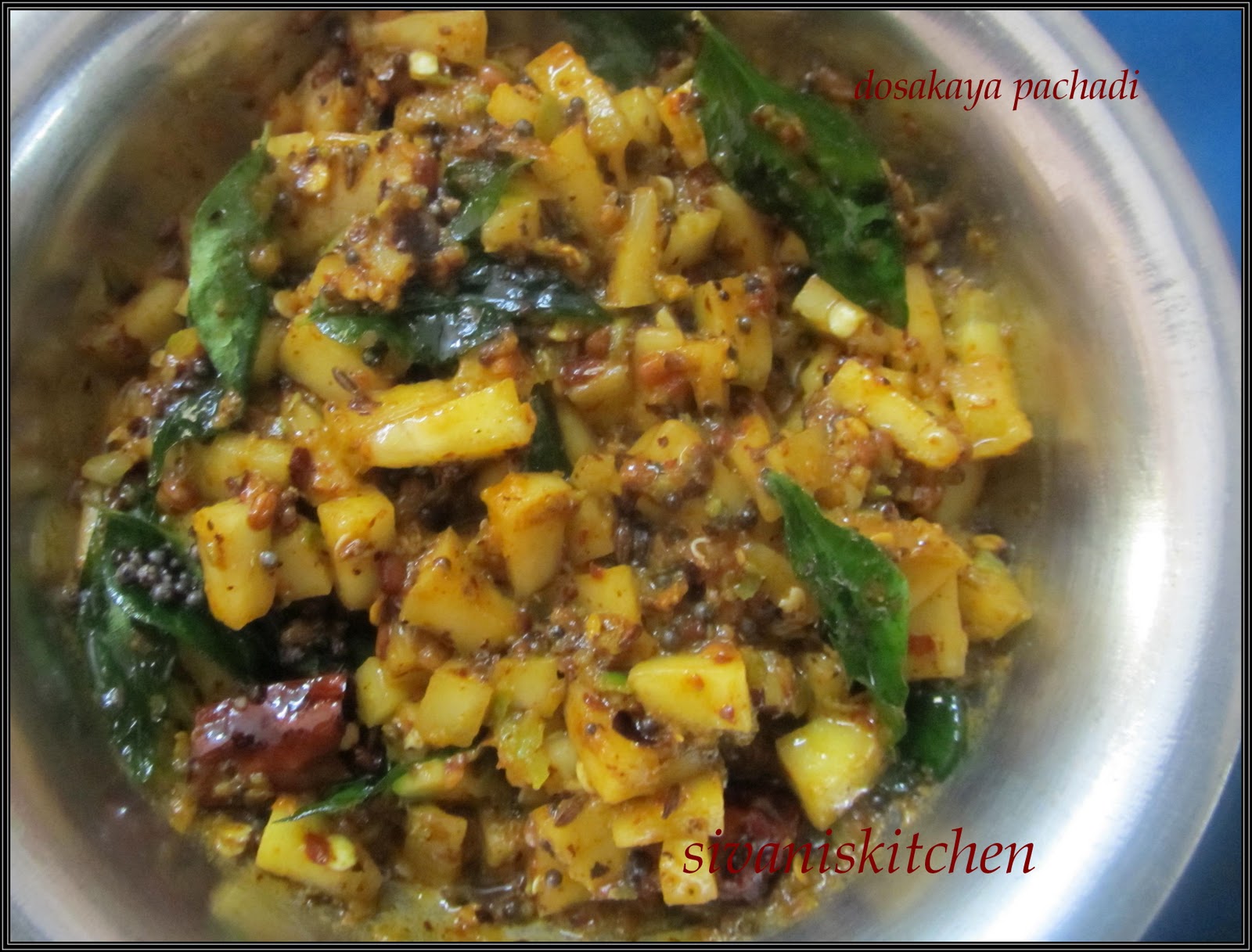 Sivani's Kitchen: Dosakaya Pachadi / Yellow Cucumber Chutney