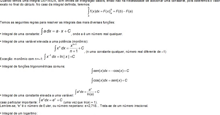 Matemática: REGRAS DE INTEGRAÇÃO IMEDIATAS