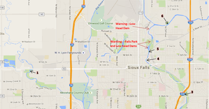 Sioux Falls Paddlers: Kayak and Canoe Map in Sioux Falls (Skunk Creek ...