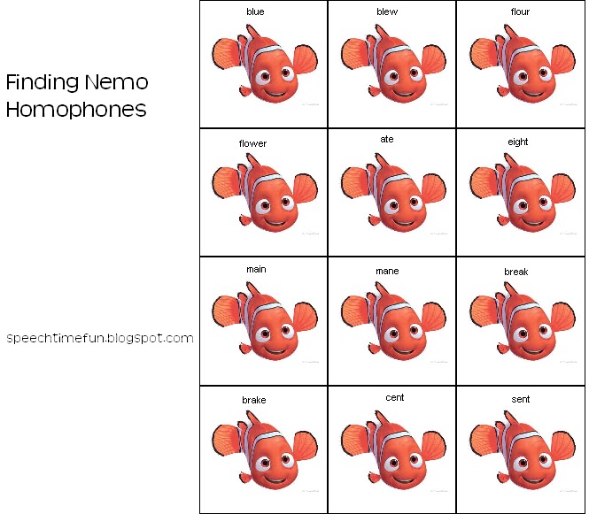 Finding Nemo Homophones - Speech Time Fun: Speech and Language Activities