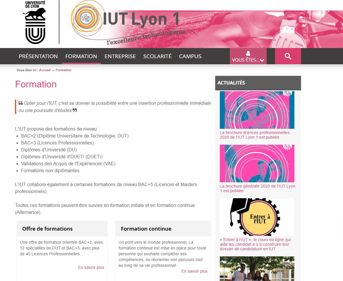Faire ses études à l’IUT Lyon 1