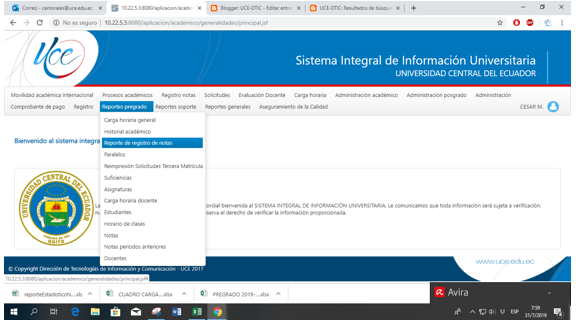 UCE-DTIC: SIIU, Información para análisis de notas