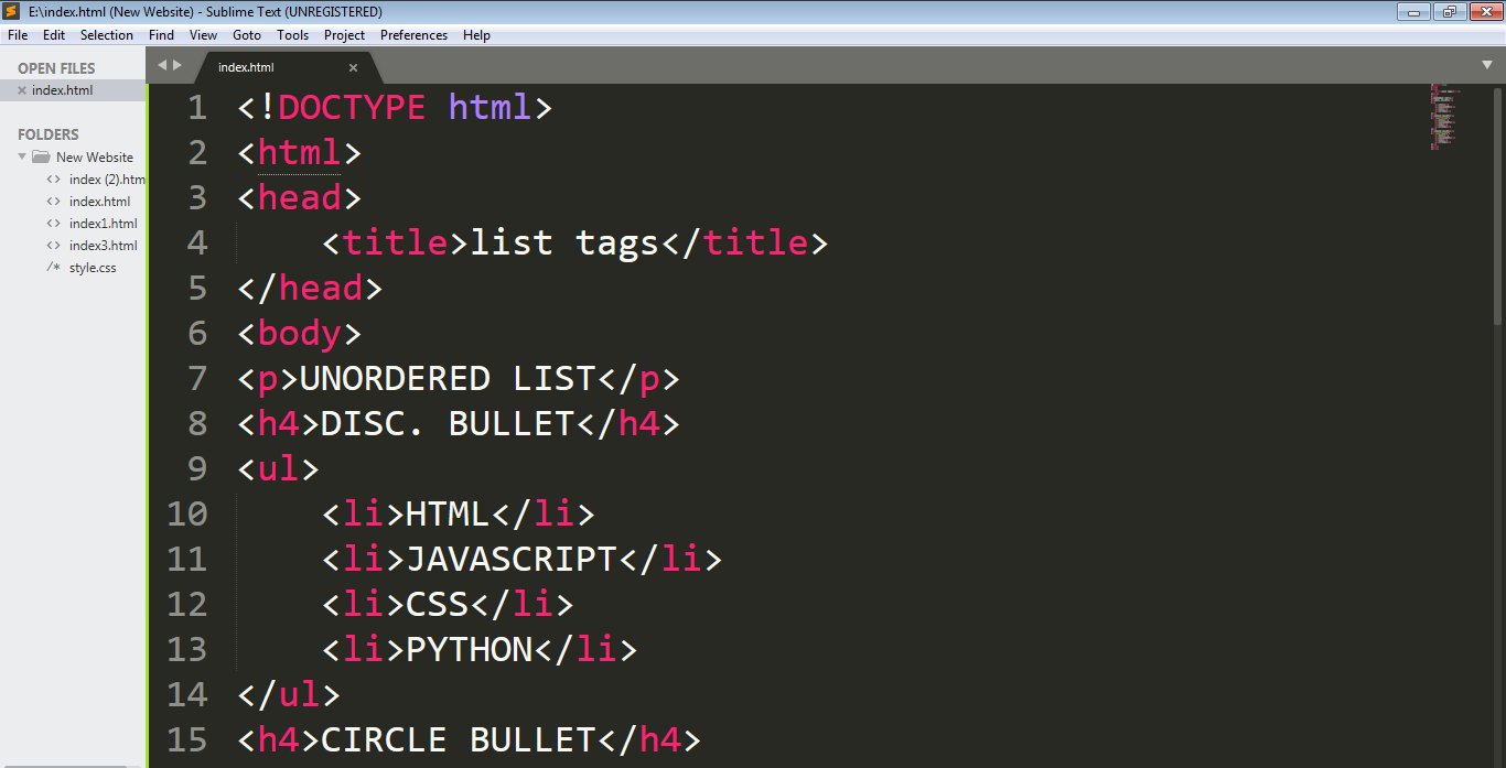 Unordered list tag - EEE Coaching