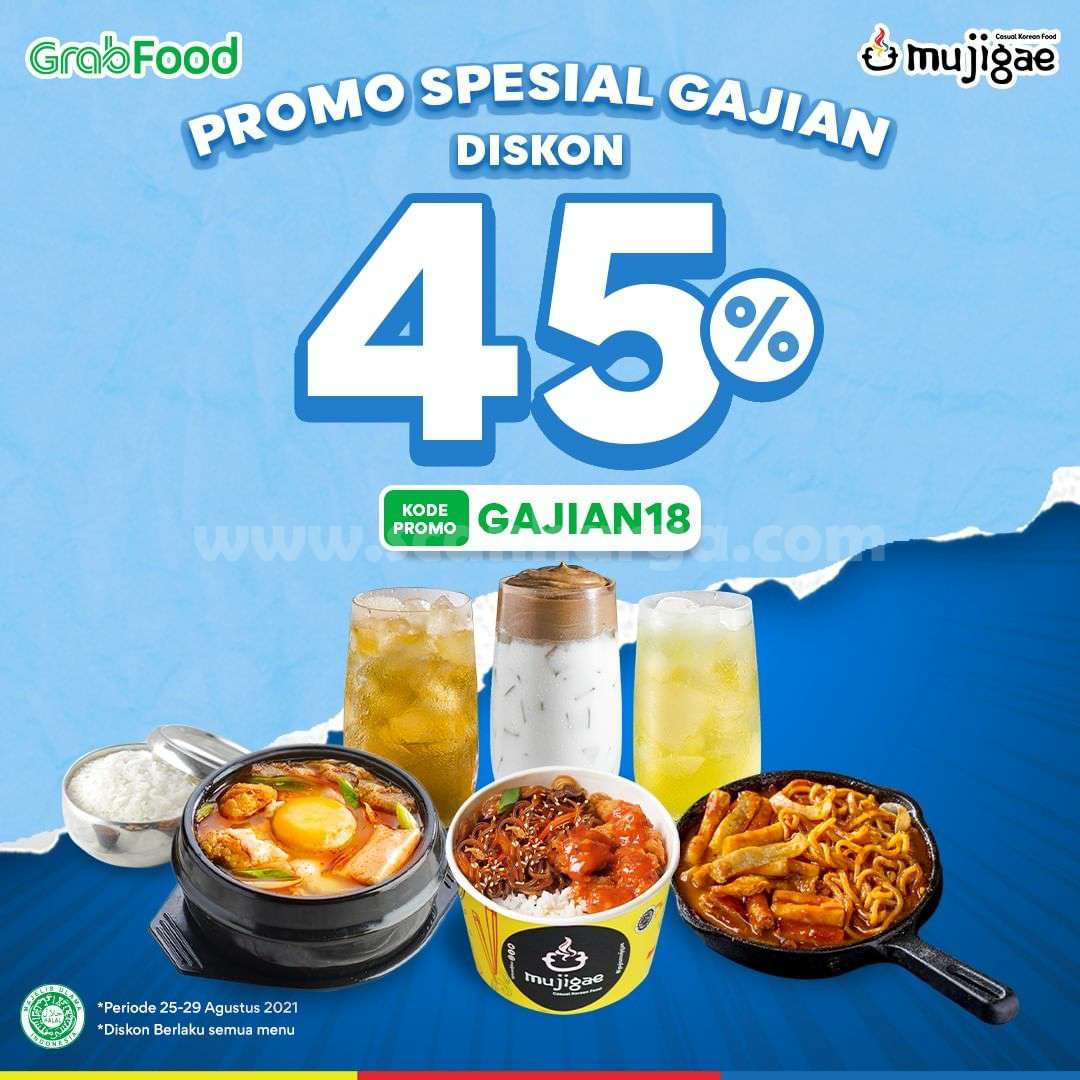 MUJIGAE Promo GAJIAN – DISKON 45% All Menu via GRABFOOD - scanharga