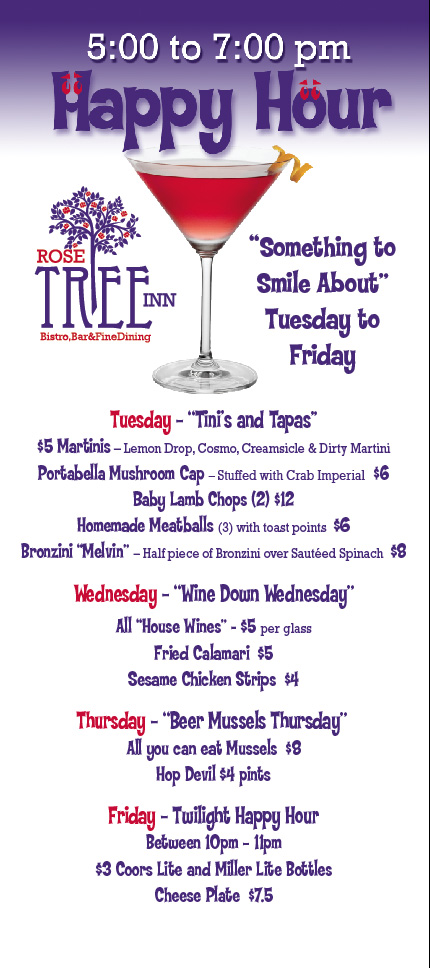Rose Tree Inn Happy Hour Menu