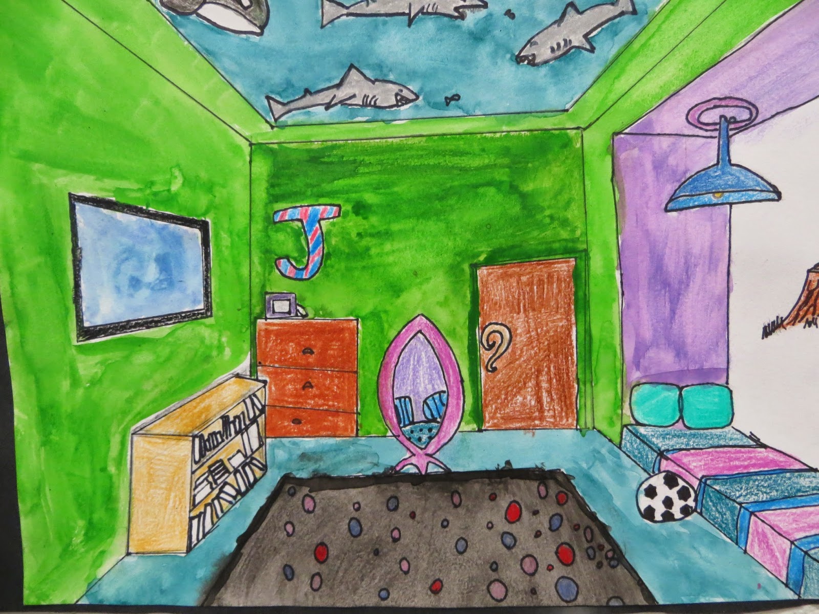Shana's Art Room : 6th Grade One Point Perspective Van Gogh Rooms