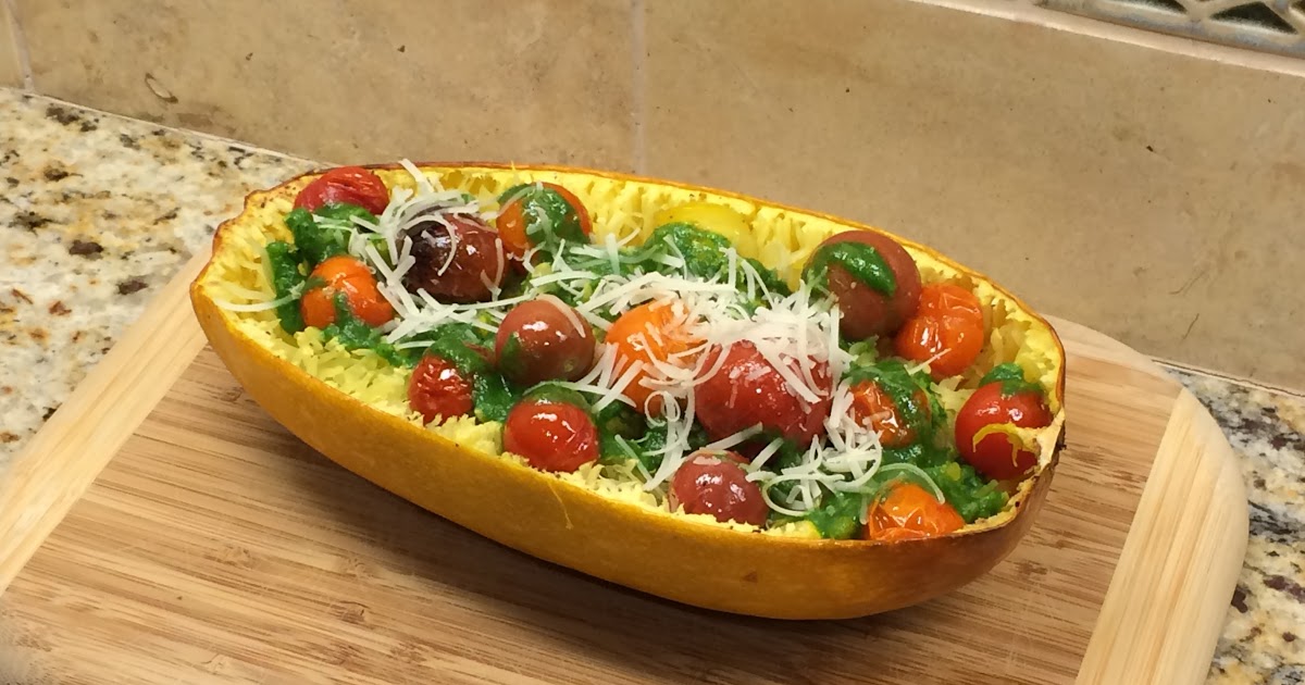 Kitchen Cactus: Spaghetti Squash with Arugula Pesto and Roasted Tomatoes