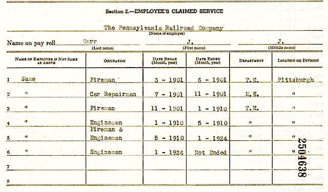 Researching Relatives: Received! Railroad Pension Record
