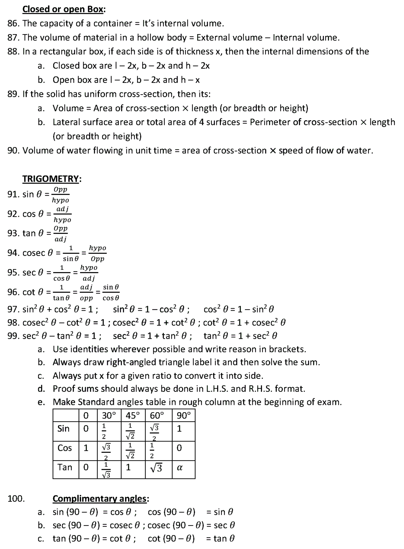 ICSE Grade 9 Maths Important Formulae From All Chapters ICSE Grade 9 Maths Important Formulae From All Chapters