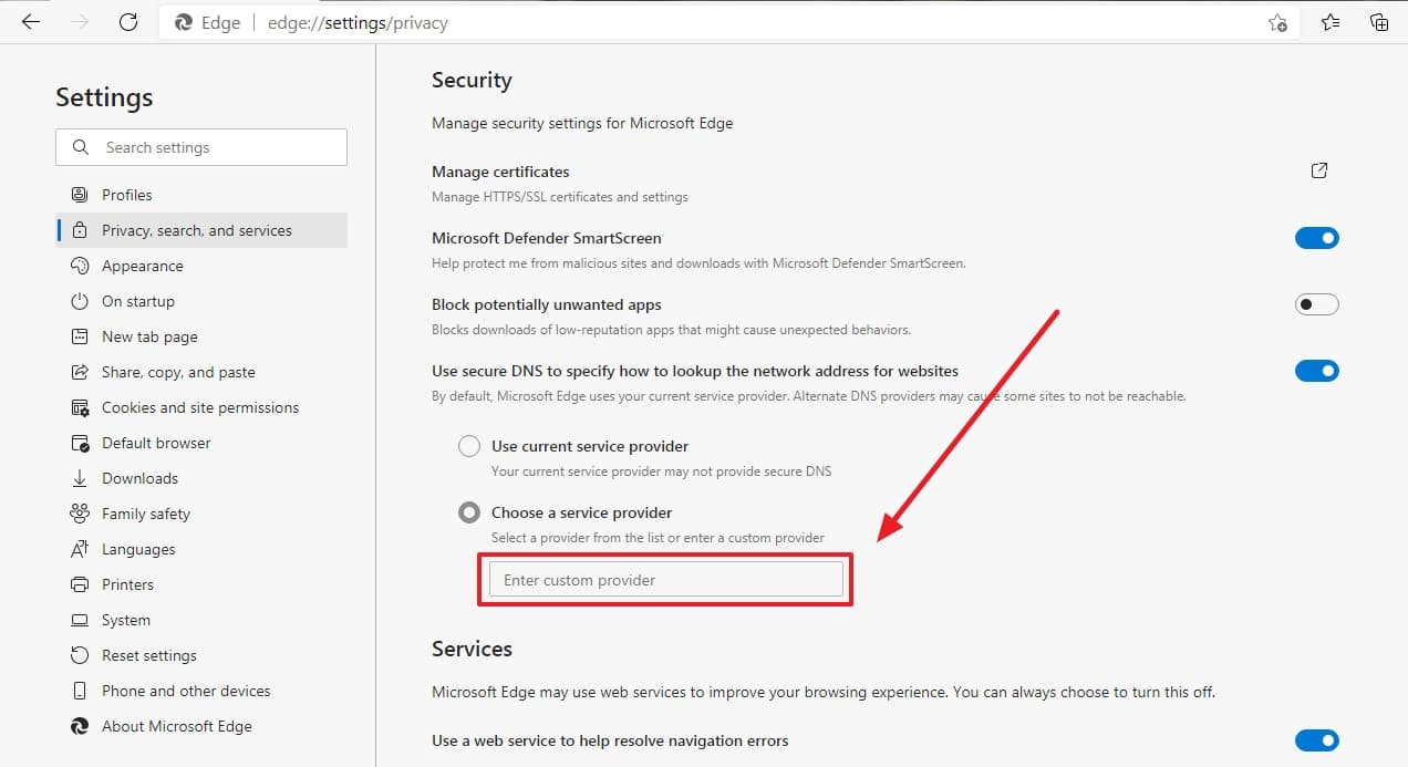 How to change DNS in Microsoft Edge?