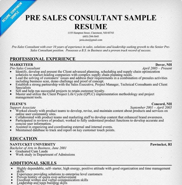Pre Sales Consultant Resume ~ Resume Letter