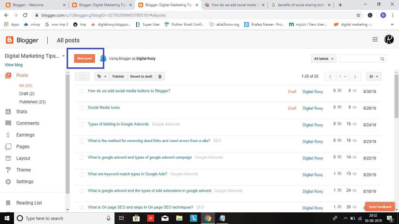 How do we add social media buttons to Blogger - Digital Marketing Tips