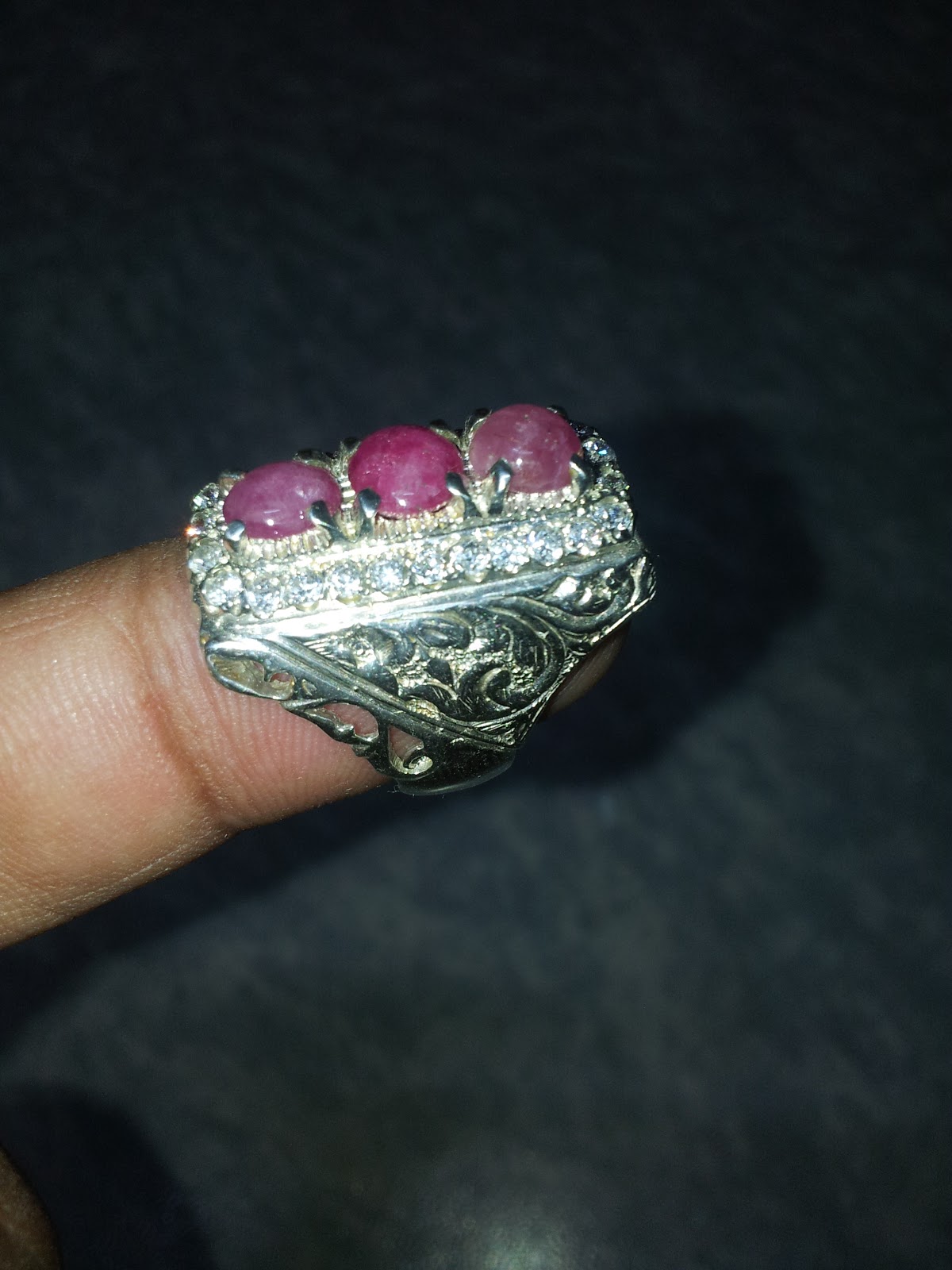 Permata Idamanku Cincin Perak 925 Permata Delima Burma Berkembar Tiga Cp24