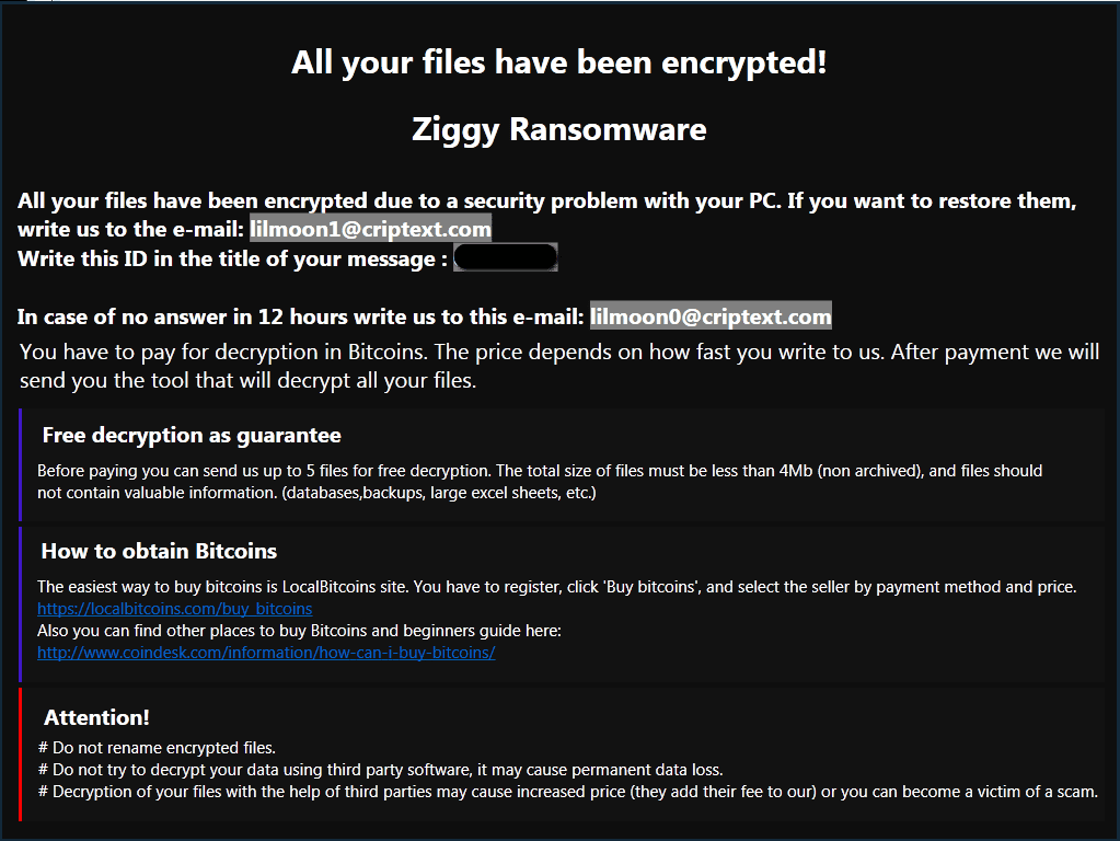 Information Technology: Ransomware Ziggy: Decriptare i file