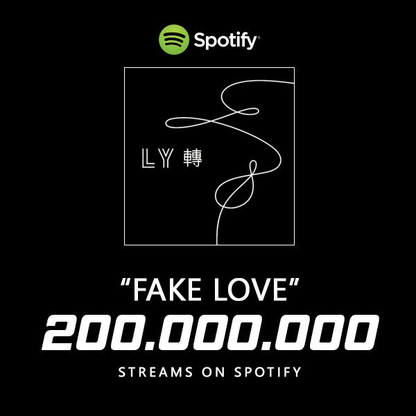 Fake Love đạt 200 triệu lượt nghe trên Spotify ~ atulasophia