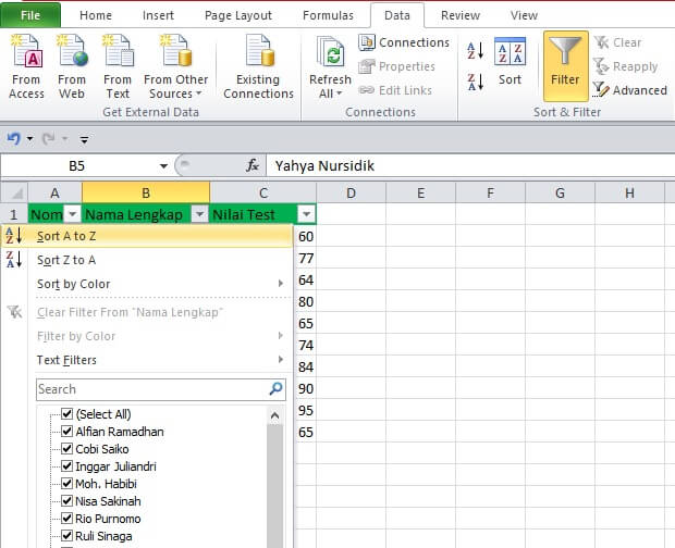 3 Cara Mudah Mengurutkan Nama di Excel