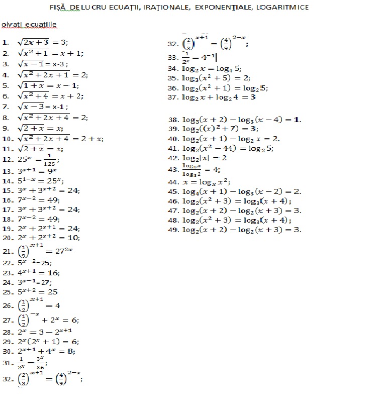 Matematica vieții în toată splendoarea ei: FISA DE LUCRU ECUATII!