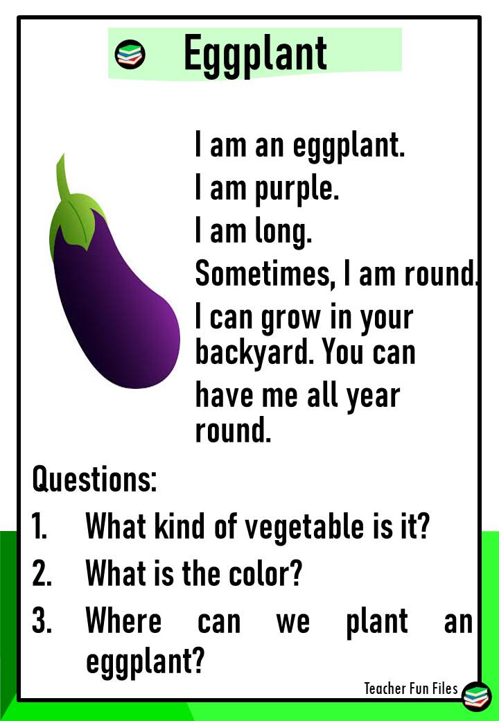 Teacher Fun Files: Reading Passages about Vegetables with Comprehension ...
