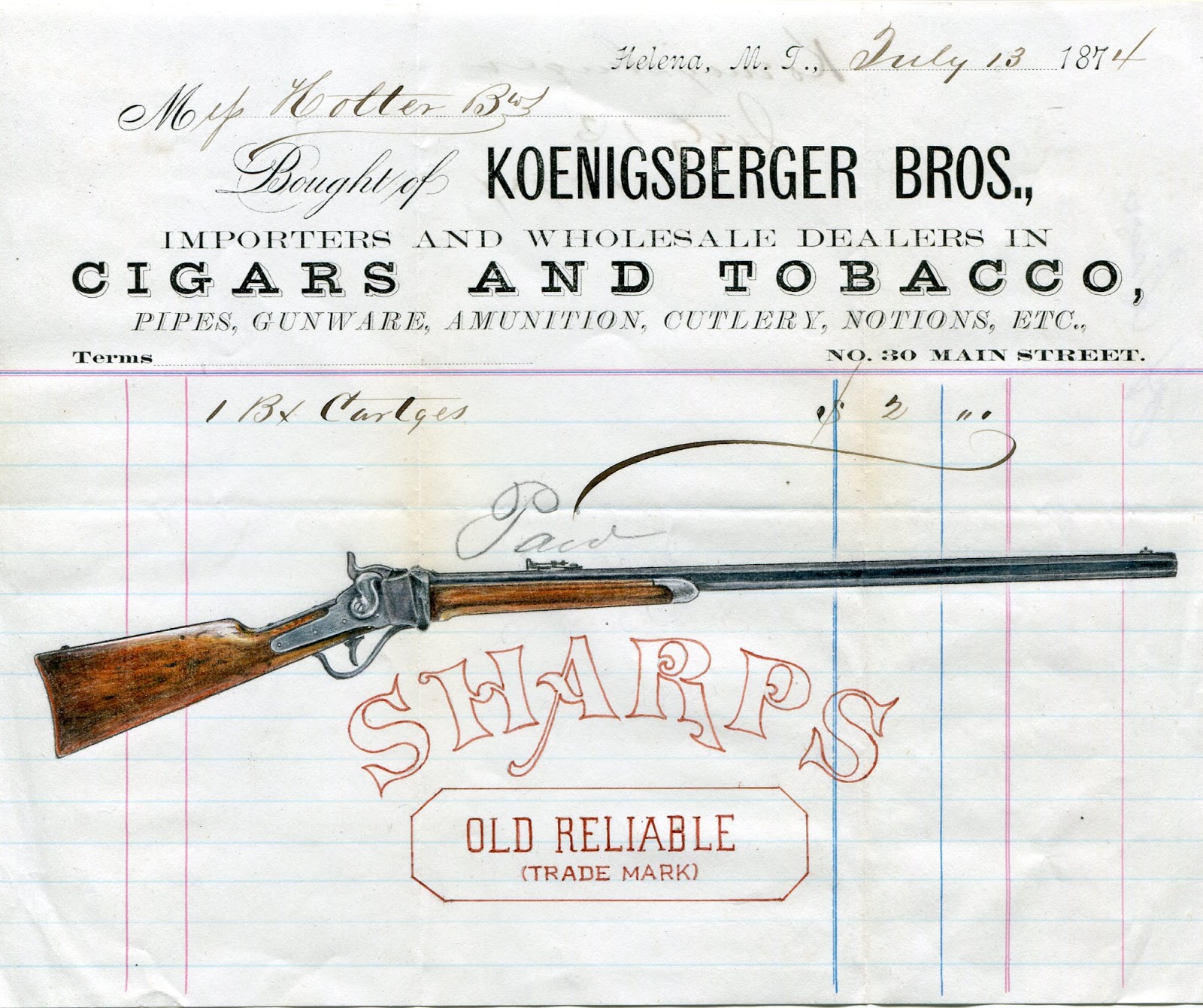 Old Paper Art: Sharps Model 1874 .50 Caliber Sporting Rifle