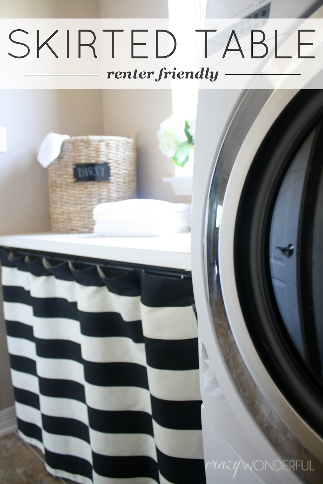 skirted laundry room table - renter friendly - Crazy Wonderful
