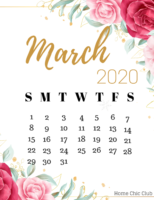 March 2020 Printable Calendar | Home Chic Club: March 2020 Printable ...