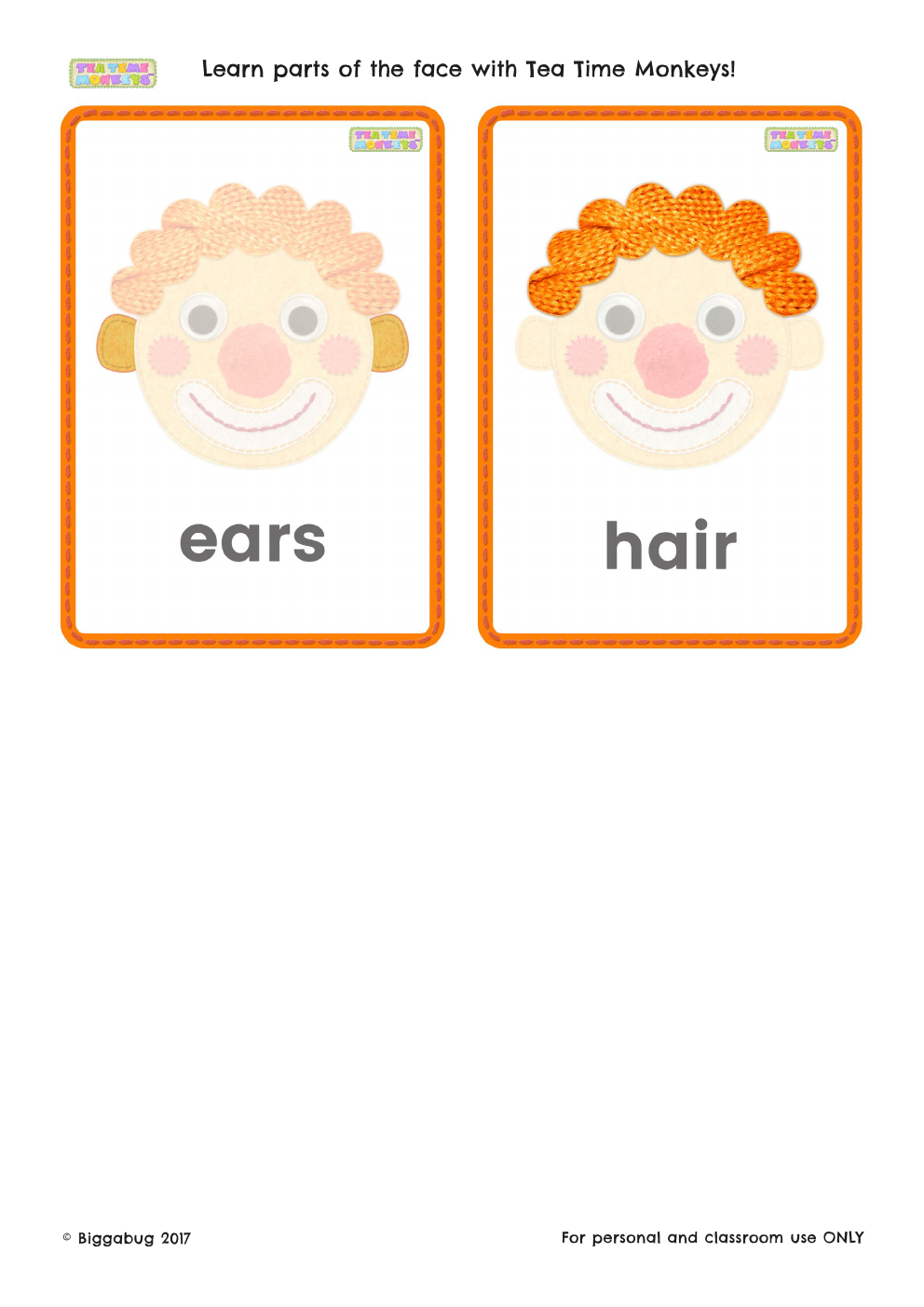 Face Book Flash Card for Kids and Kindergarten