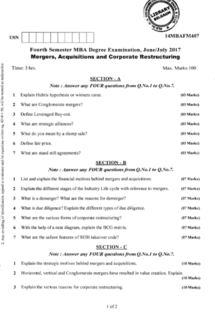 Visvesvaraya Technological University MBA (CBCS) Fourth Semester ...