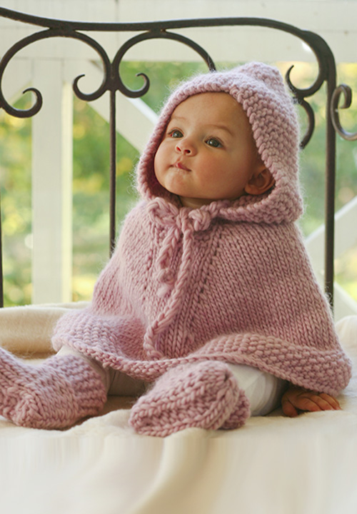 Amazing Knitting: Knitted Poncho with Hood & Booties - Free pattern