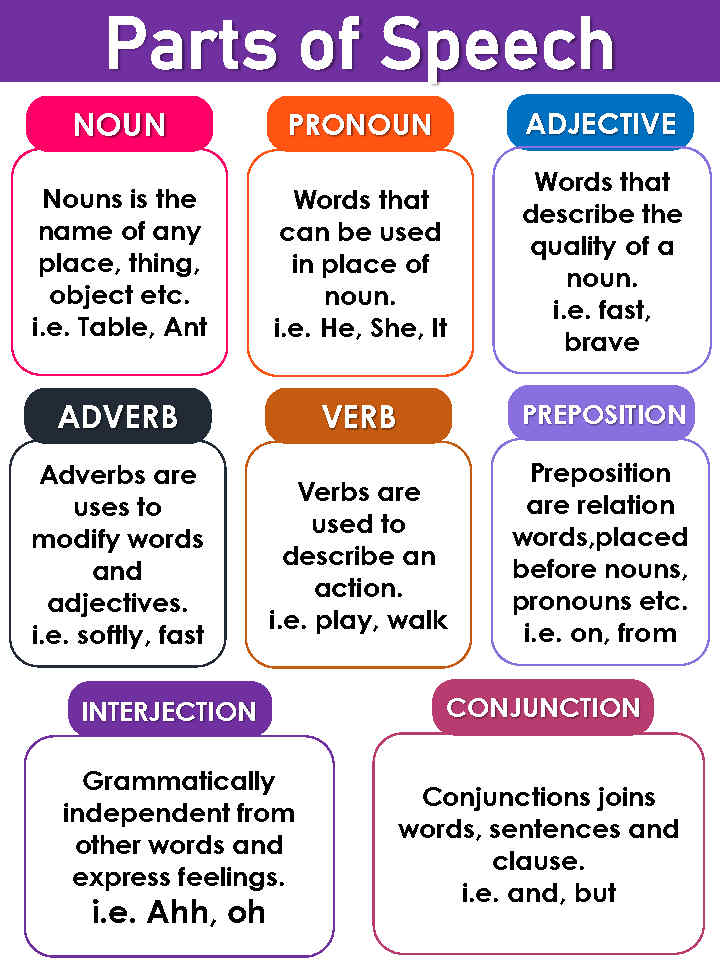 Parts of Speech in English Grammar PDF – Examples and Infographics
