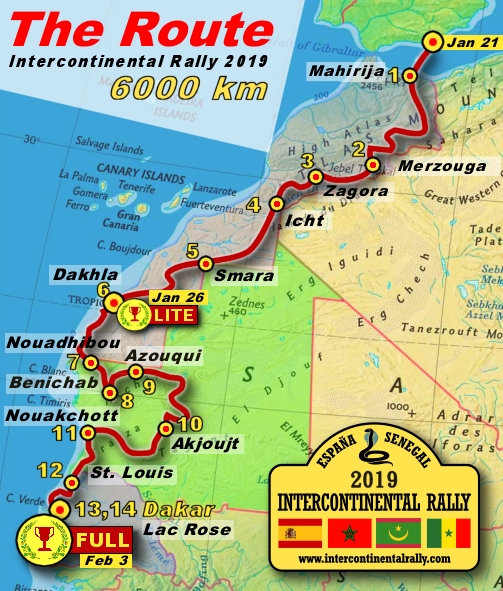 Mapa general de la ruta del 9 Intercontinental Rally 2019.
