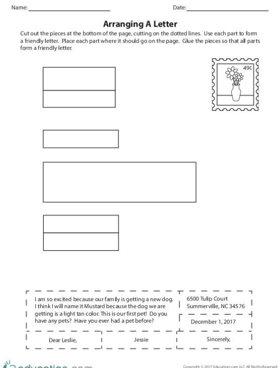 Parts Of A Friendly Letter Worksheet Printable - Letter Format