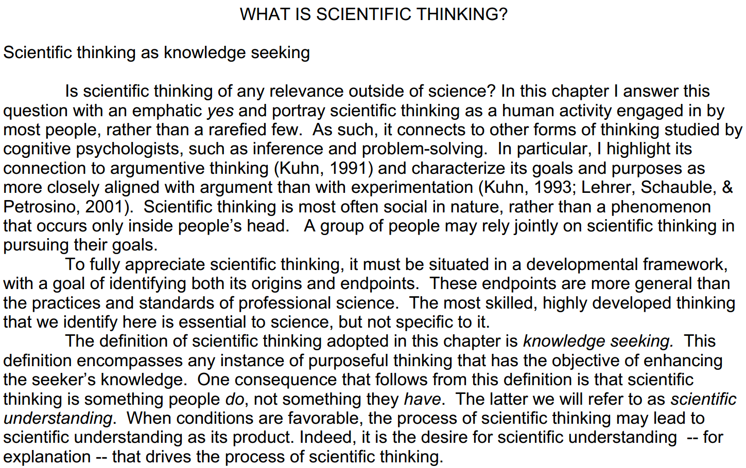 Developing Scientific Thinking