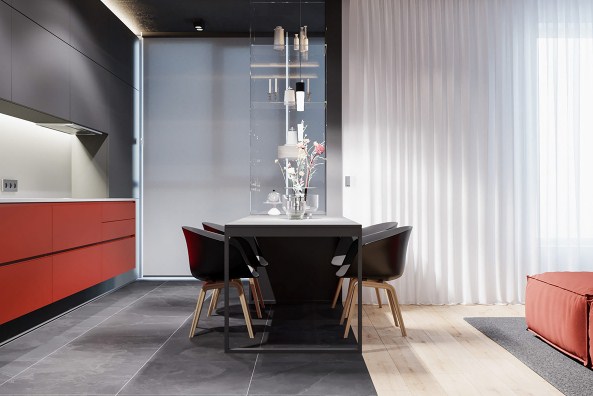 21 Gambar rumah Interior Modern Dengan Perpaduan Merah dan Abu-abu ...