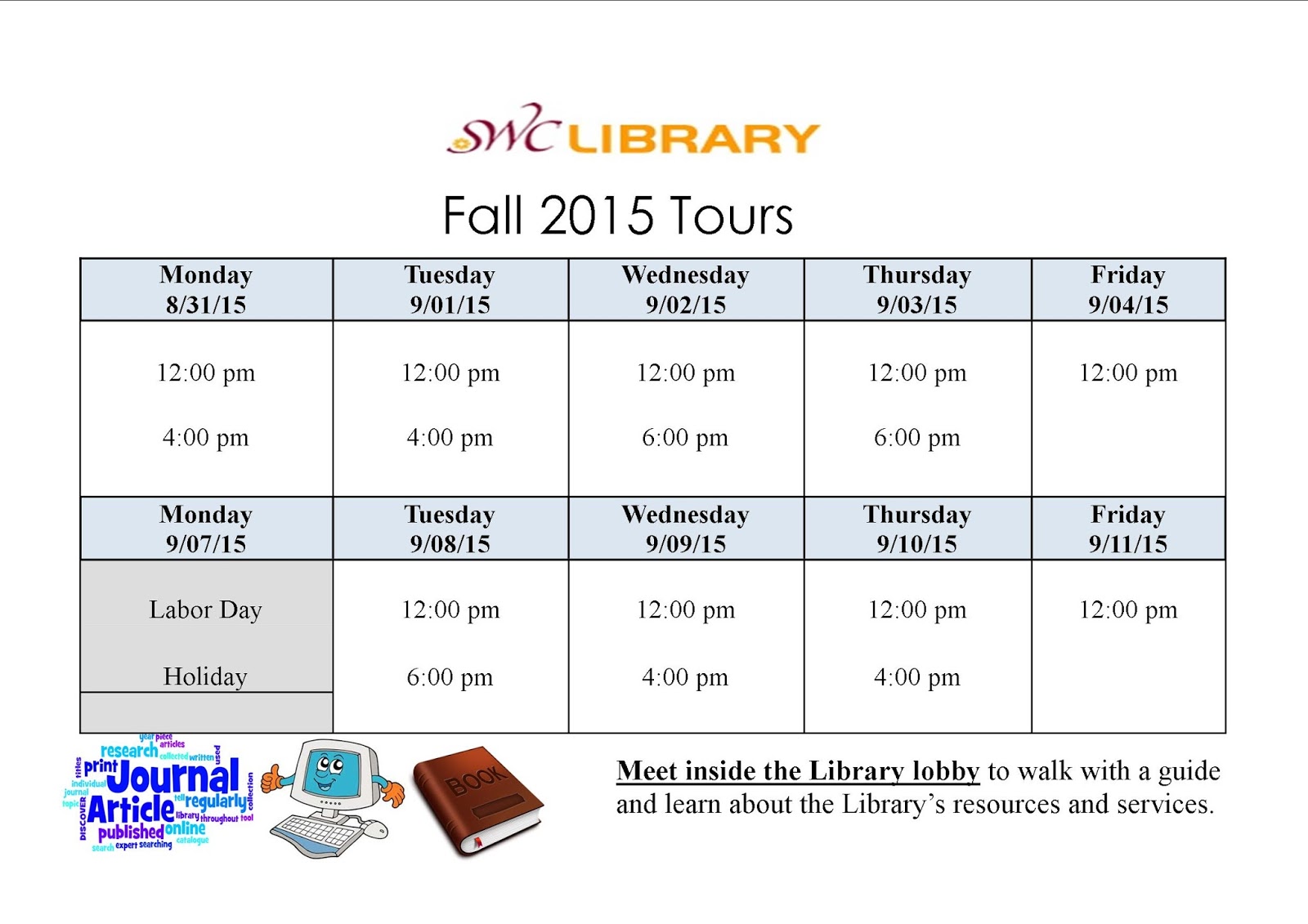 Whats New Swc Library Library Tours Begin Next Week