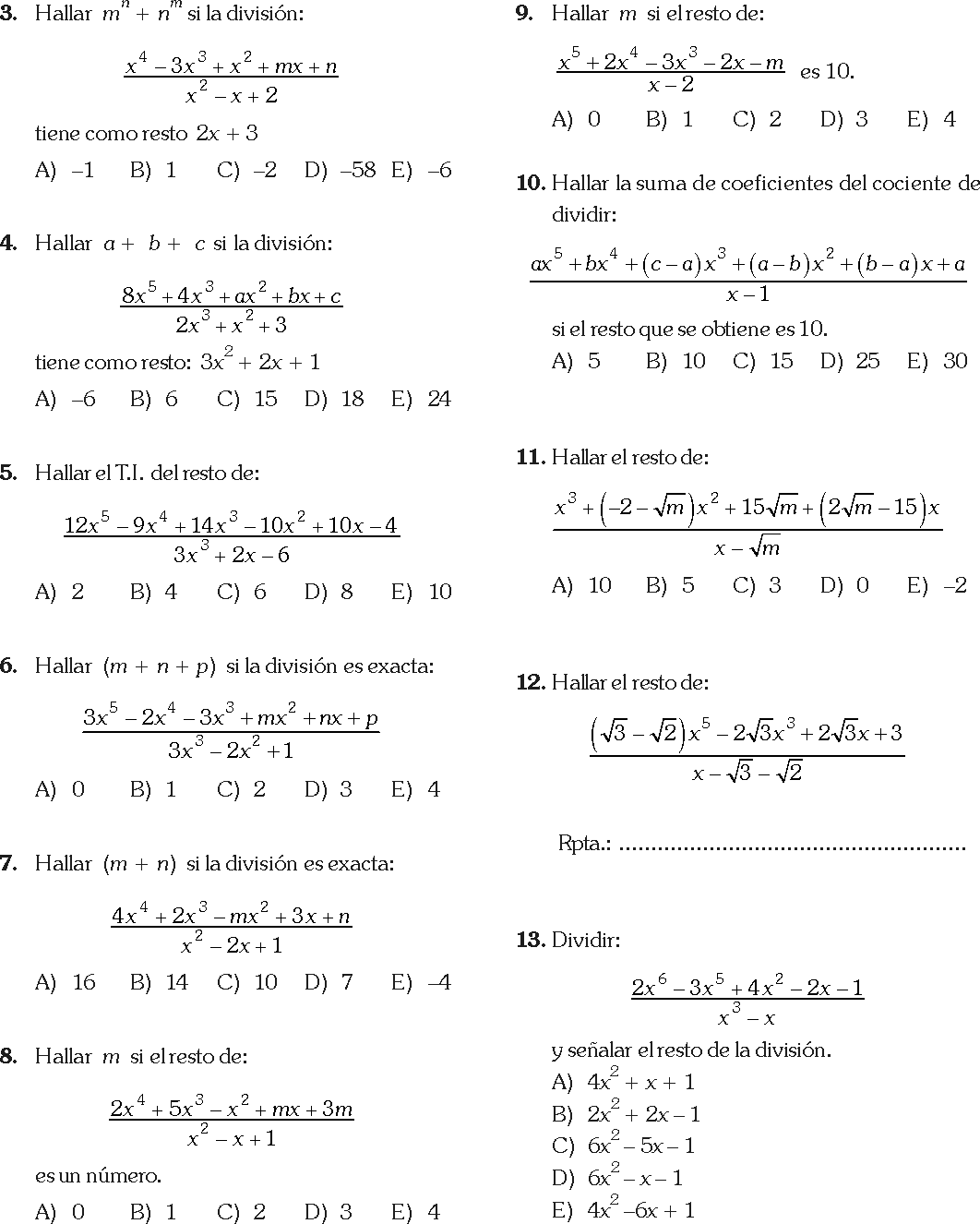 DIVISION ENTRE POLINOMIOS METODOS - EJEMPLOS Y EJERCICIOS RESUELTOS