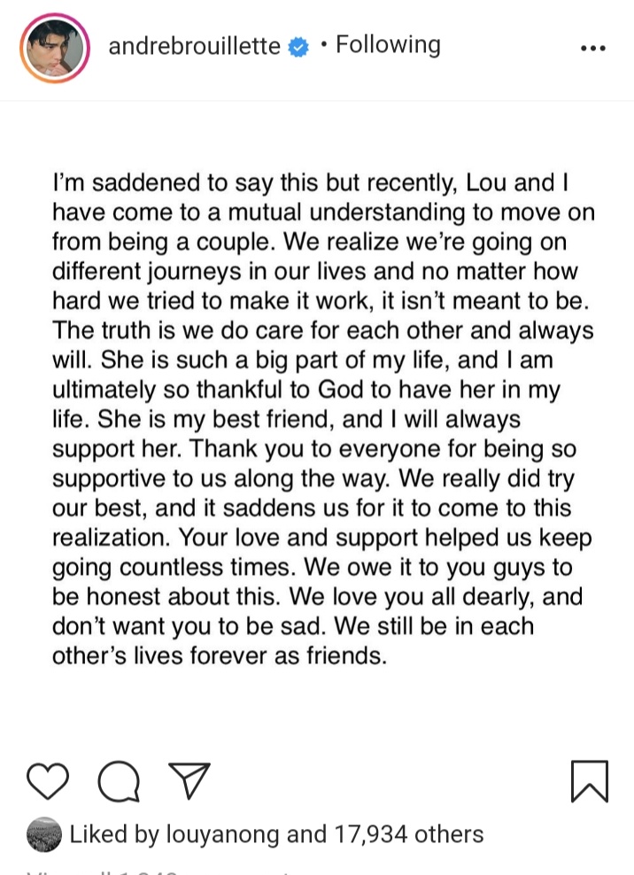 Ex-PBB Housemates na sina Andre Brouillette and Lou Yanong hiwalay na!