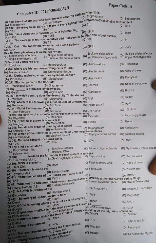 PPSC Past Papers | ppsc biology 2020 | ppsc chemistry paper 2020