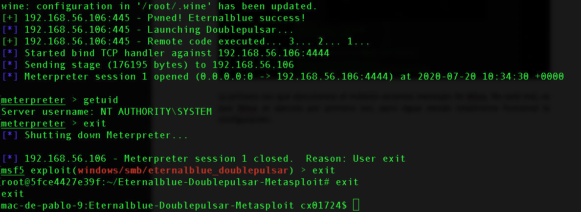 Módulo de Eternalblue-Doublepulsar en Metasploit Dockerizado