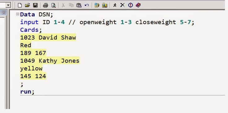 SASCERTGURU: Column Pointer Control in SAS : @, +N,/ and #N