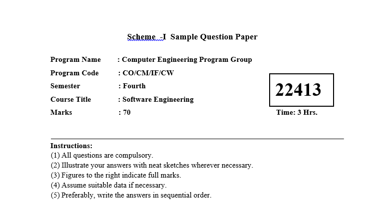 22413 -sample-question-paper- Software Engineering I Scheme 4th ...