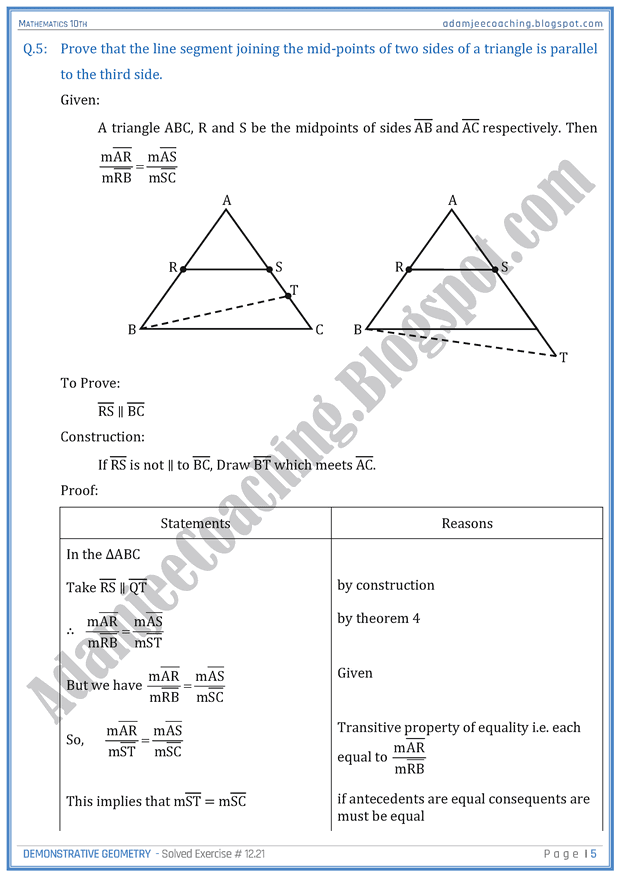 Adamjee Coaching: Demonstrative Geometry - Exercise 12.21 - Mathematics ...